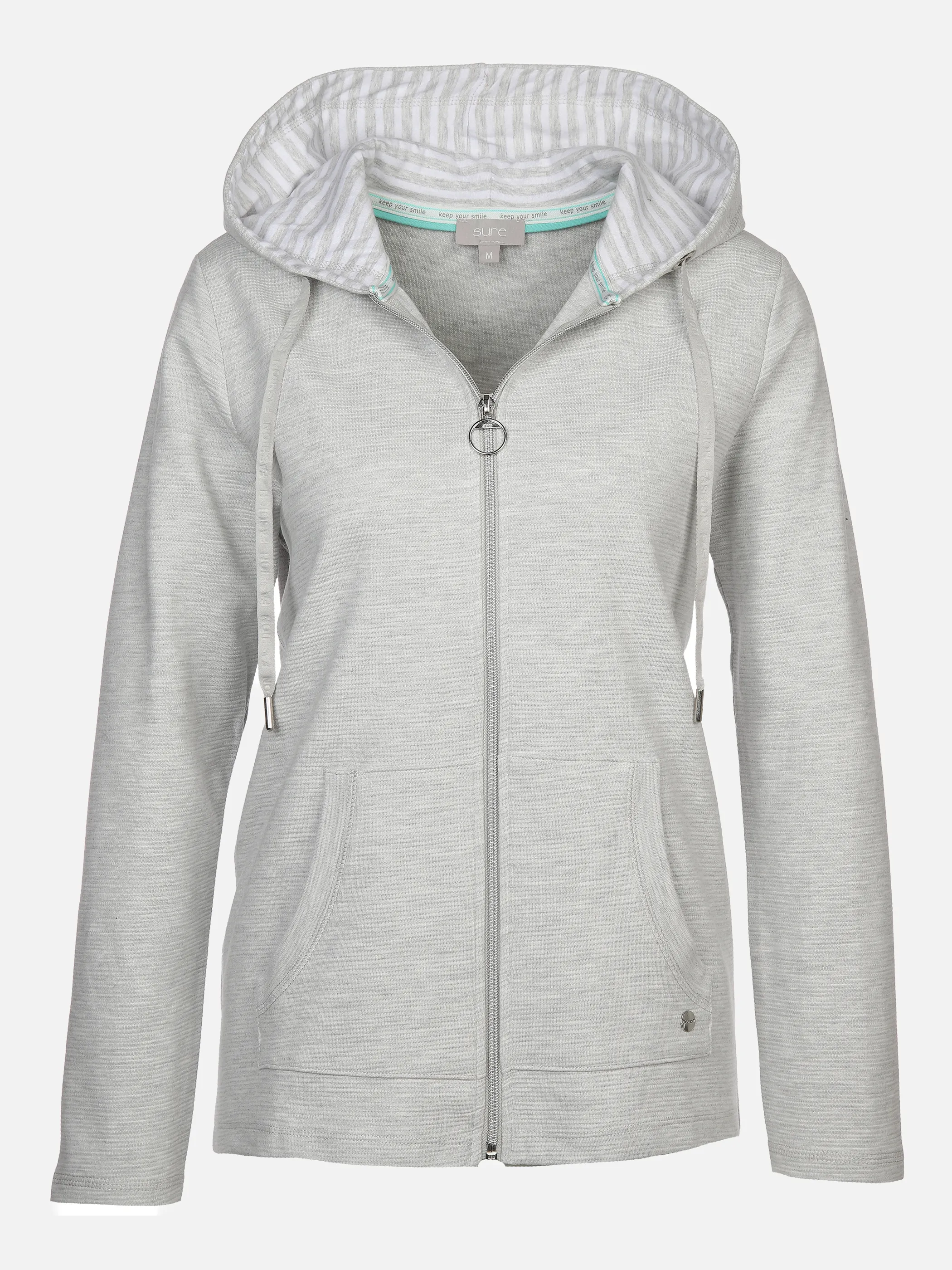 Damen Sweatjacke mit gestreifter Kapuze | noSize | 872833-graumel